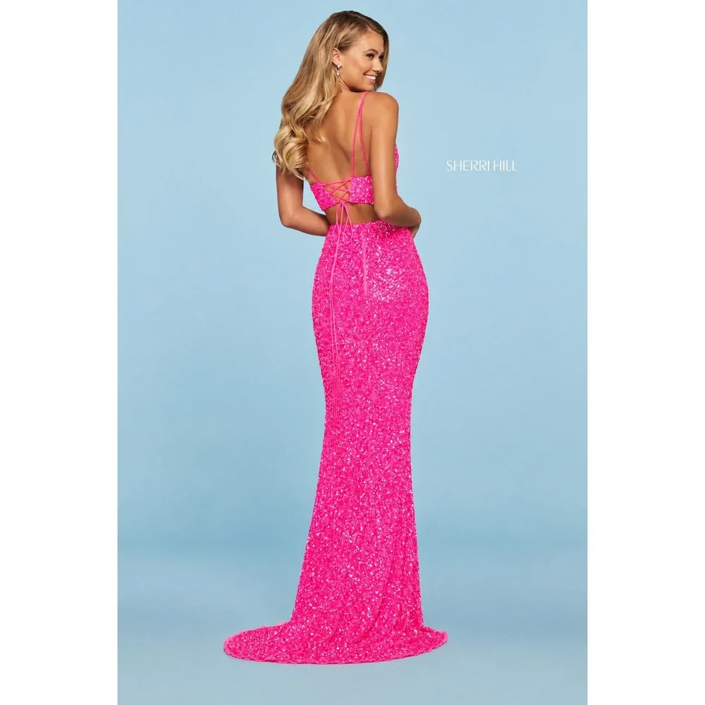 Sherri Hill | Dresses | Sherri Hill 53448 Neon Pink Sequin Two Piece ...